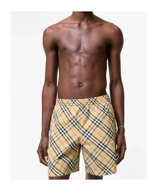 Burberry Check Elasticated Waistband Swim Shorts - Sand Beige