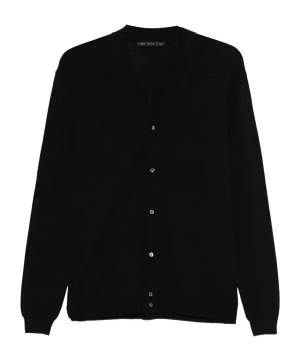 LOW BRAND Long-sleeved V-neck Cardigan With Central Back Detailing - Black