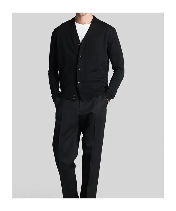 LOW BRAND Long-sleeved V-neck Cardigan With Central Back Detailing - Black