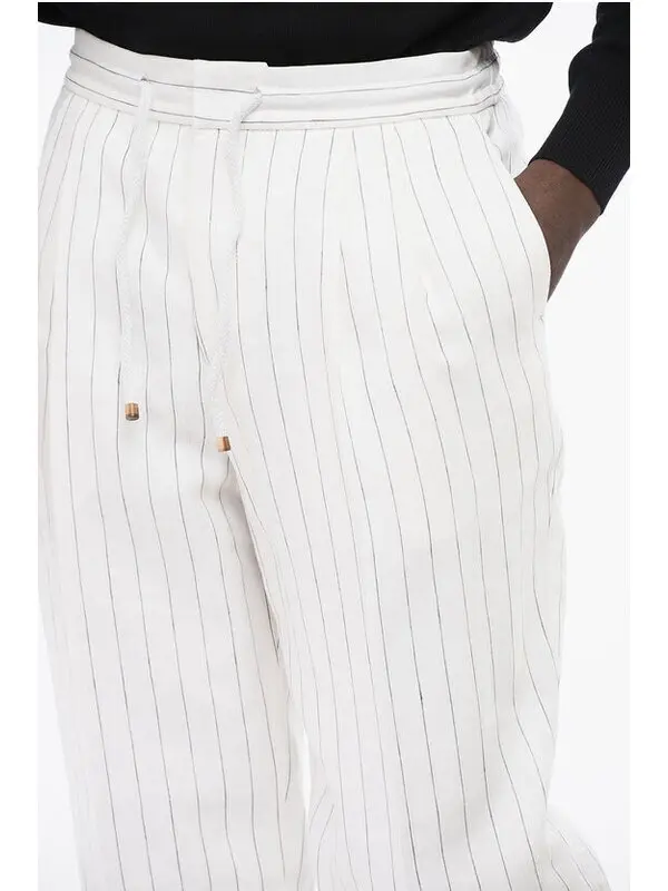 Brunello Cucinelli Tapered-leg Striped Linen Trousers