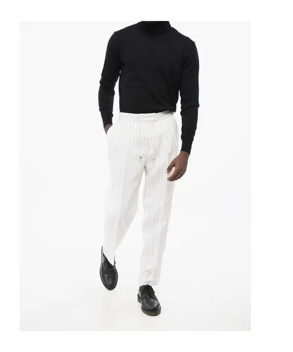 Brunello Cucinelli Tapered-leg Striped Linen Trousers