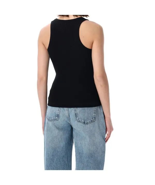 GANNI Ribbed Crewneck Tank Top - Black