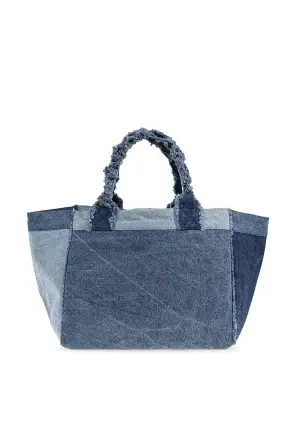 GANNI Patchwork Frayed-edge Denim Tote Bag