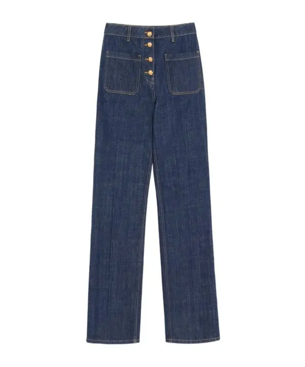 Valentino Garavani Button Detailed Straight Leg Jeans - Blue
