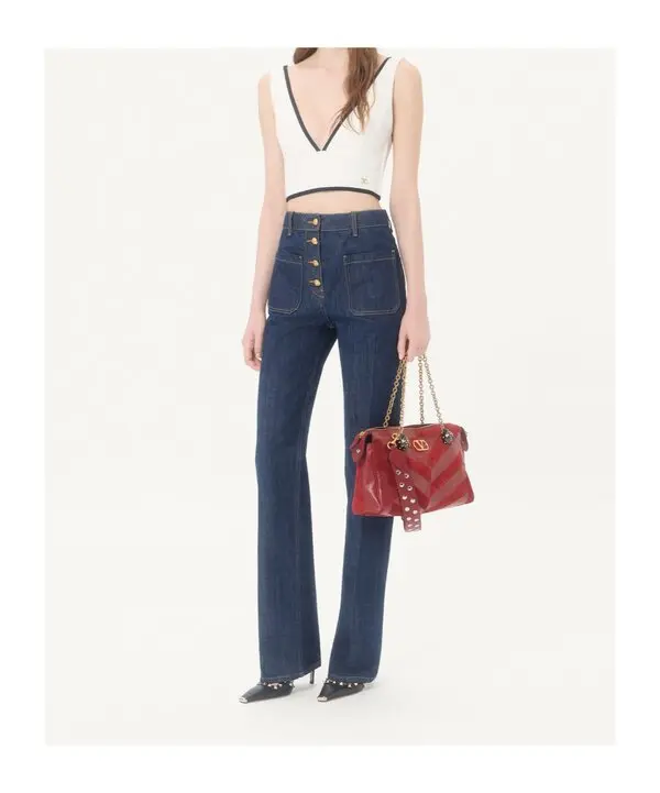Valentino Garavani Button Detailed Straight Leg Jeans - Blue