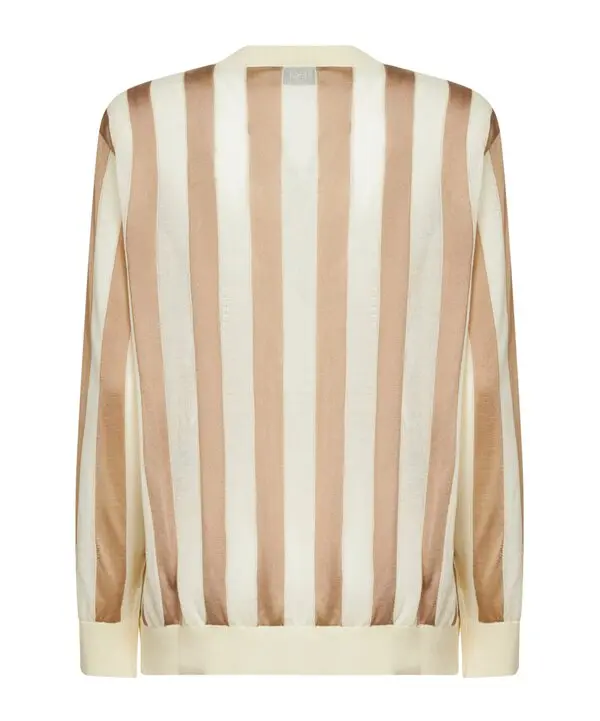 Fendi Striped V-neck Knitted Jumper - White