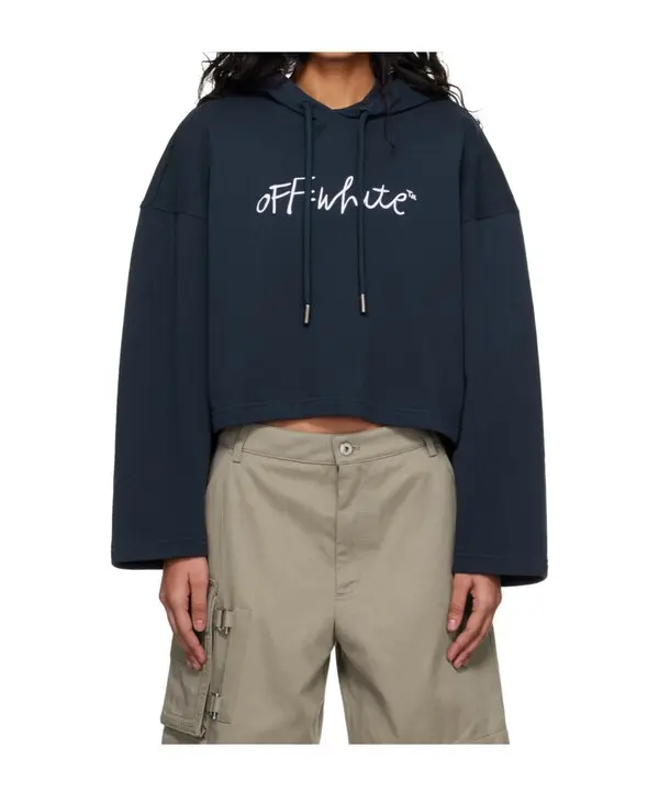 Off-White Embroidered Logo Cropped Hoodie