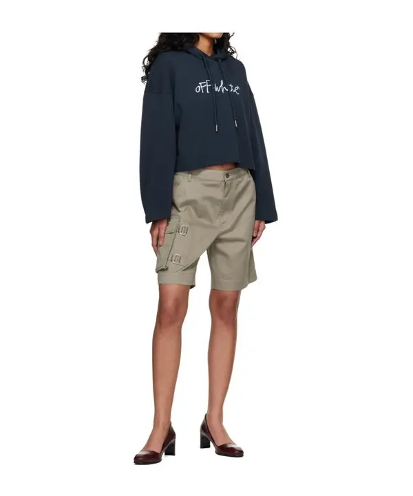 Off-White Embroidered Logo Cropped Hoodie