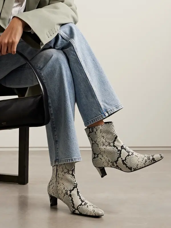 Staud Wally Ankle Boots In Snakeskin - Nude