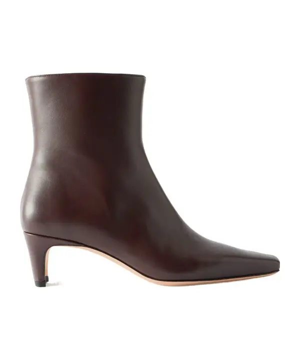 Staud Wally Leather Ankle Boots - Dark Brown