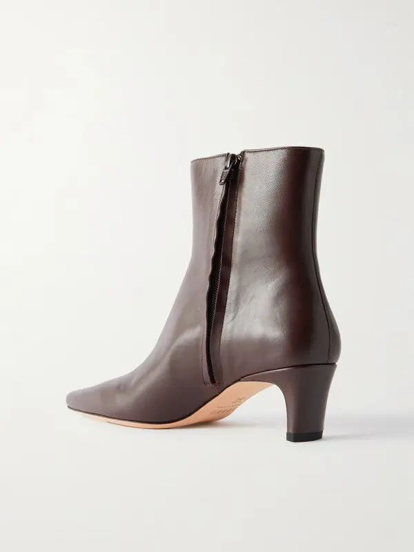 Staud Wally Leather Ankle Boots - Dark Brown