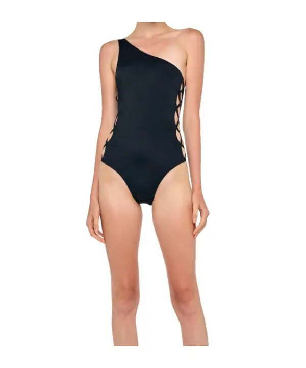 Norma Kamali One Shoulder One Piece With Lattice Sides