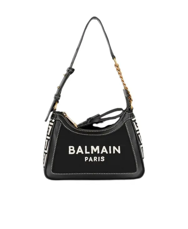 Balmain B-army Monogrammed Canvas And Smooth Leather Handbag - Black