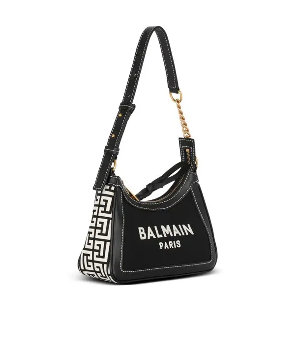 Balmain B-army Monogrammed Canvas And Smooth Leather Handbag - Black