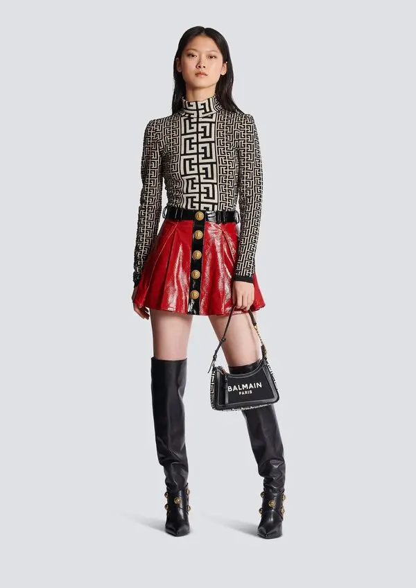 Balmain B-army Monogrammed Canvas And Smooth Leather Handbag - Black