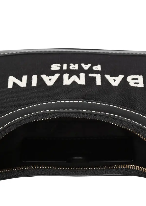 Balmain B-army Monogrammed Canvas And Smooth Leather Handbag - Black