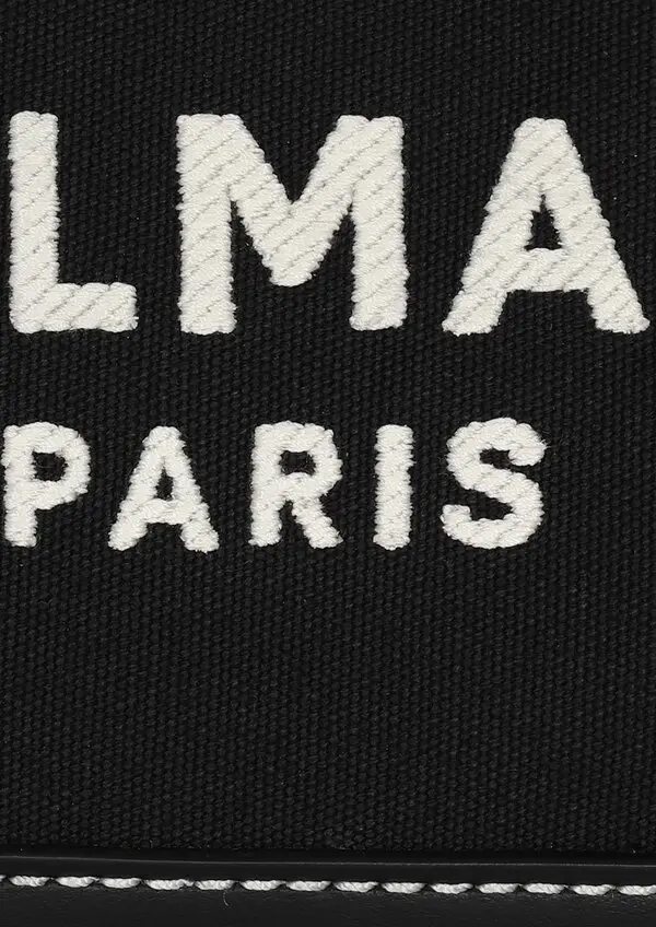 Balmain B-army Monogrammed Canvas And Smooth Leather Handbag - Black