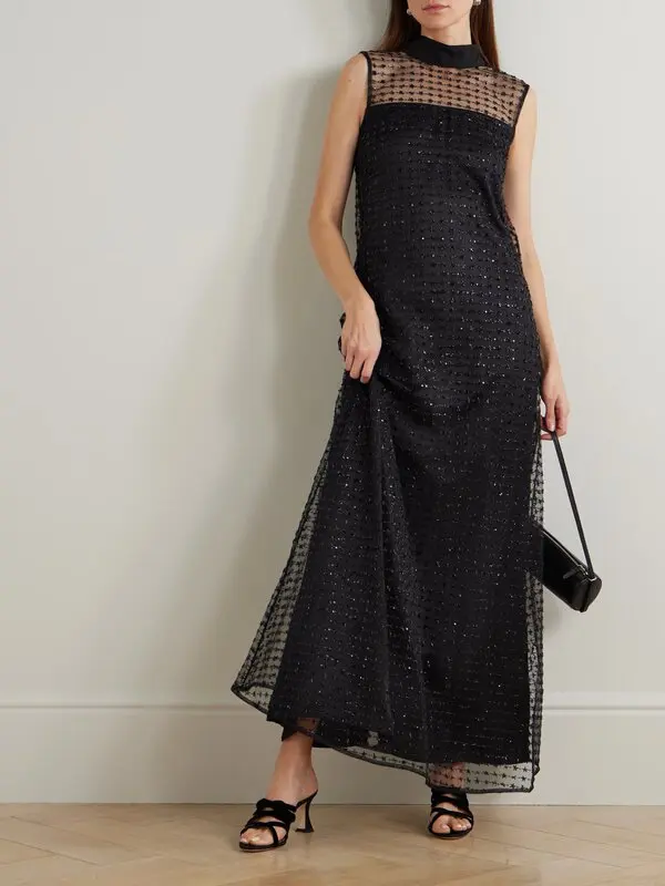 Staud Albee Beaded Tulle Maxi Dress