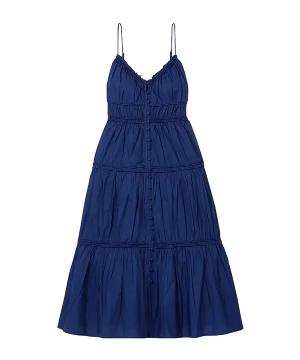 Sea Camden Tiered Gathered Cotton-voile Midi Dress - Blue