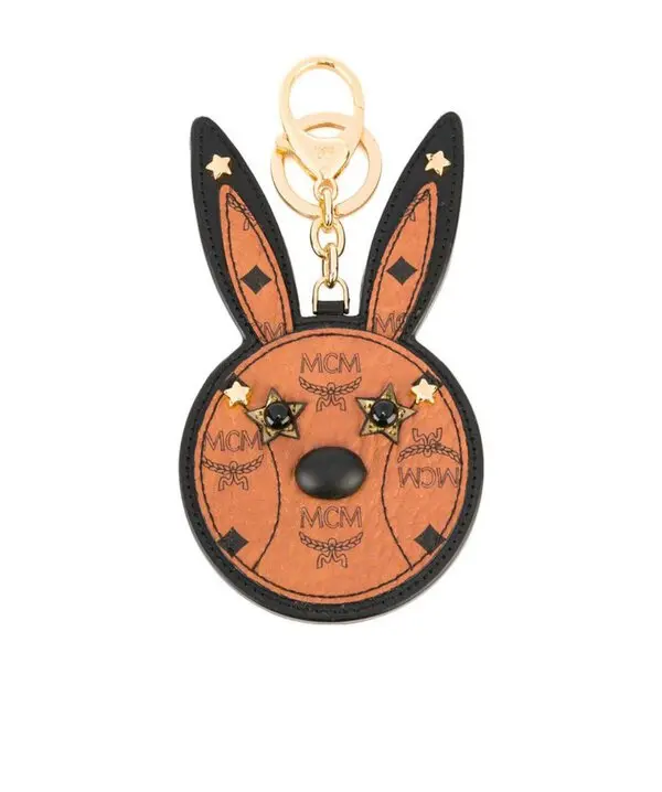 Mcm Logo Printed Keychain - Brown
