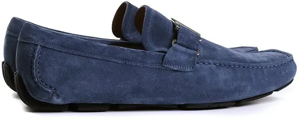 FERRAGAMO Suede Metal Buckle Loafers - Blue
