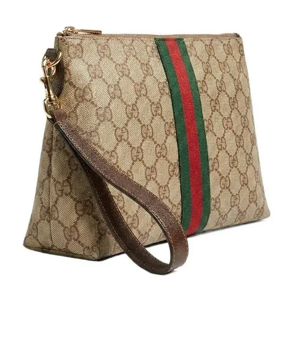 Gucci Small Gg Pouch With Web - Nude