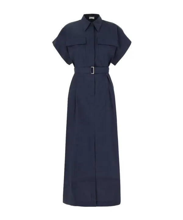 Brunello Cucinelli Belted Short-sleeve Dress - Blue