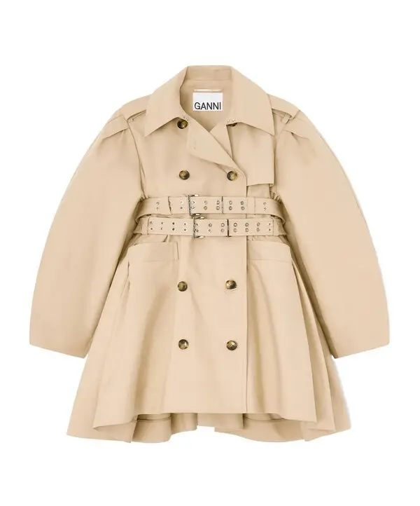 GANNI Double Cotton Trench Coat - Warm Sand