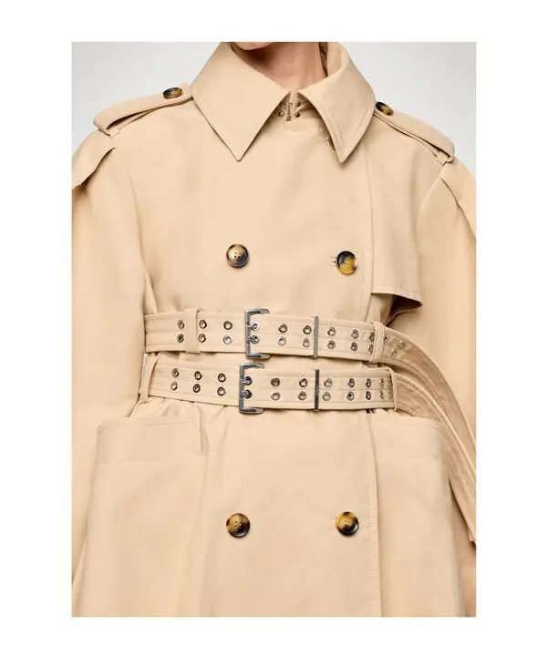 GANNI Double Cotton Trench Coat - Warm Sand