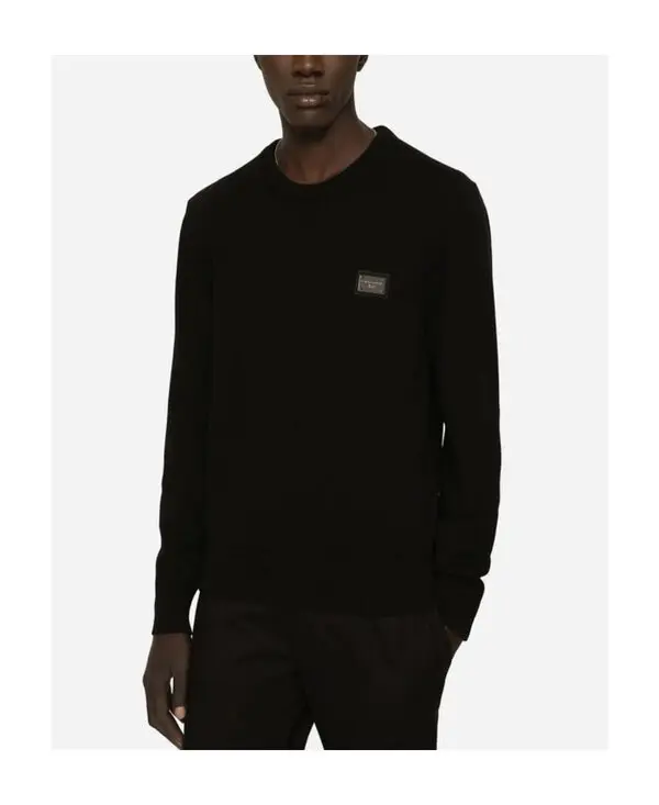 Dolce & Gabbana Crewneck Knitted Jumper With Logo Plaque