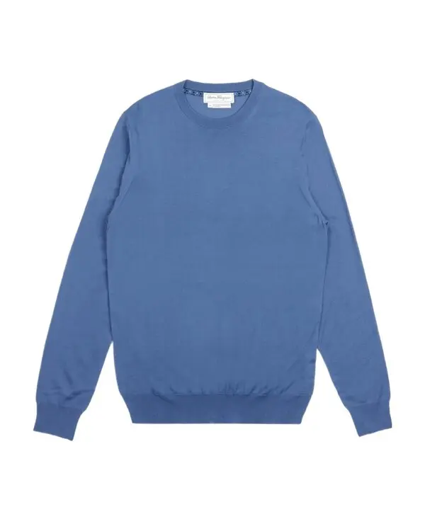 FERRAGAMO Round Neck Long Sleeve Sweater - Blue