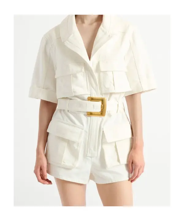 Balmain Belted Denim Playsuit