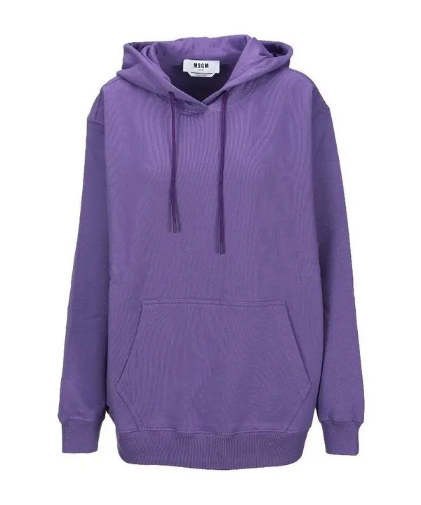 MSGM Drawstring Cotton Hoodie With Logo Print - Purple