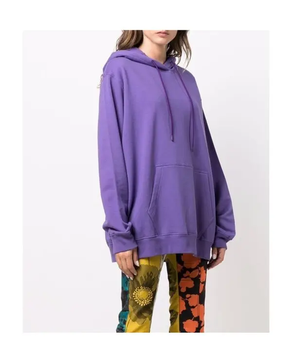 MSGM Drawstring Cotton Hoodie With Logo Print - Purple