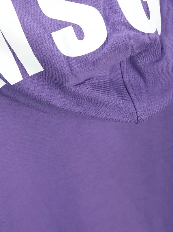 MSGM Drawstring Cotton Hoodie With Logo Print - Purple