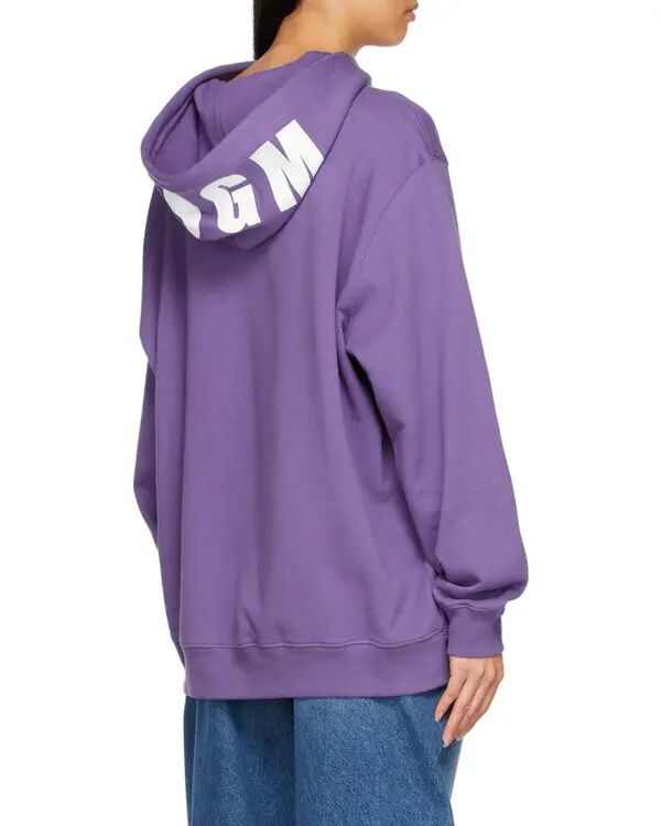MSGM Drawstring Cotton Hoodie With Logo Print - Purple