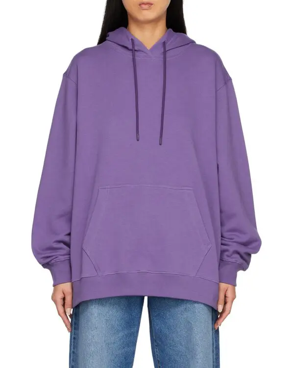 MSGM Drawstring Cotton Hoodie With Logo Print - Purple