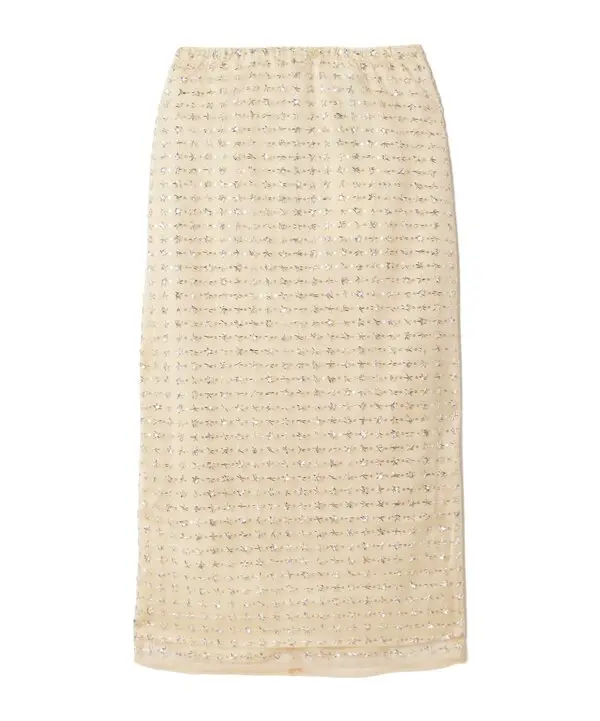 Staud Embellished Tulle Midi Skirt - Cream