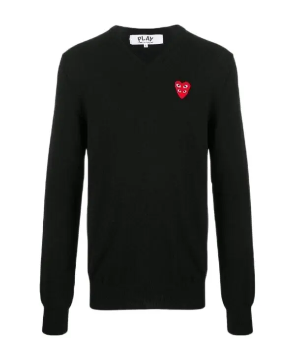 Play Comme Des Garcon Comme Des Garçons Play V-neck Knit Jumper With Heart Appliqu