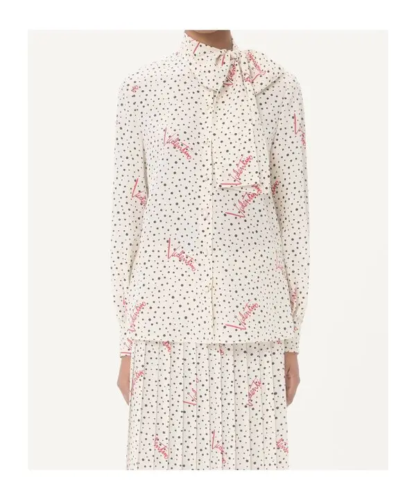 Valentino Garavani Polka Dot Crepe De Chine Shirt With Scarf Detail - White
