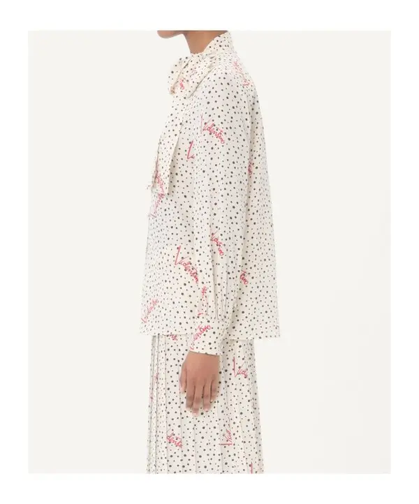 Valentino Garavani Polka Dot Crepe De Chine Shirt With Scarf Detail - White