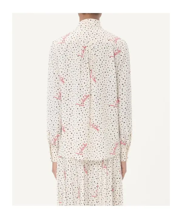 Valentino Garavani Polka Dot Crepe De Chine Shirt With Scarf Detail - White
