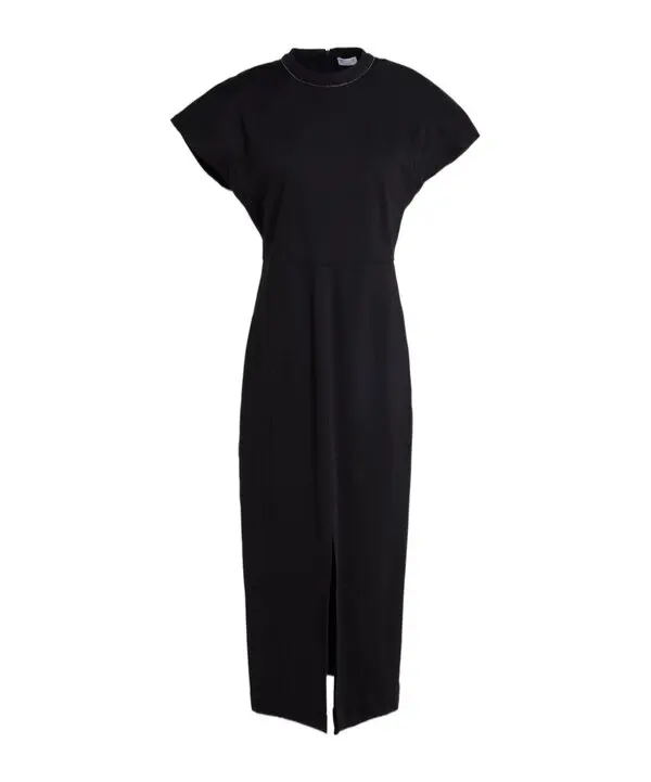 Brunello Cucinelli Short Sleeve Pencil Dress With Slit Skirt