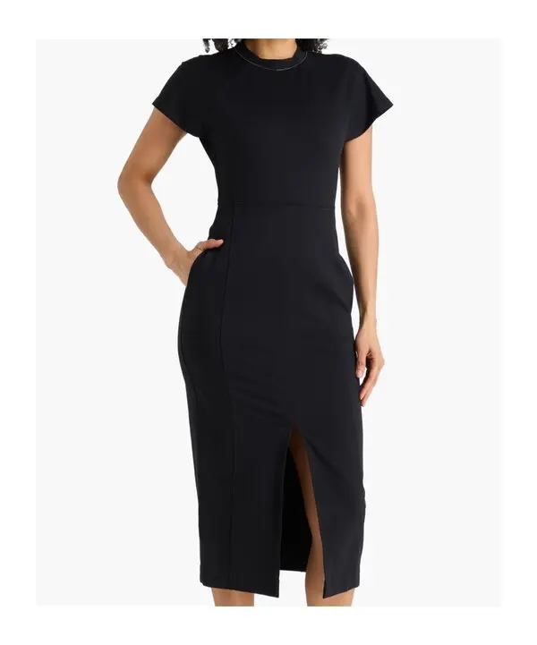 Brunello Cucinelli Short Sleeve Pencil Dress With Slit Skirt