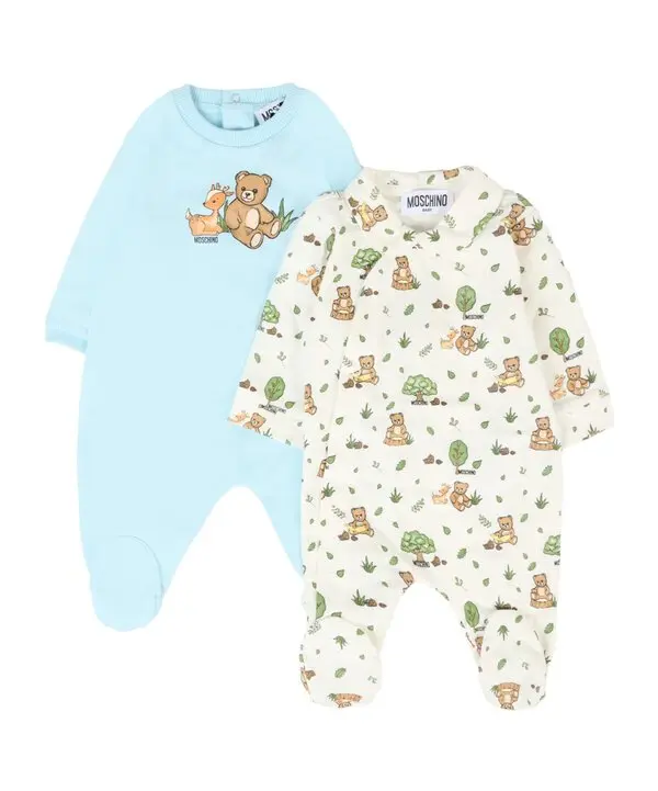Moschino Long-sleeved Jumpsuits With Bear And Deer Print - White