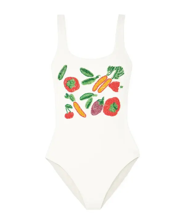 Staud Lea Embellished One Piece Swimsuit - White