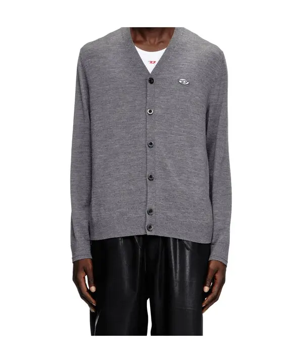 DIESEL® Buttoned V-neck Cardigan With Cut-out Logo