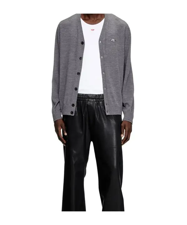 DIESEL® Buttoned V-neck Cardigan With Cut-out Logo