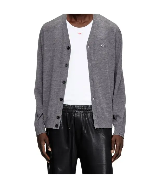 DIESEL® Buttoned V-neck Cardigan With Cut-out Logo