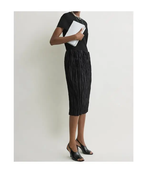 TOTEME Crinkled Linen Midi Skirt - Black